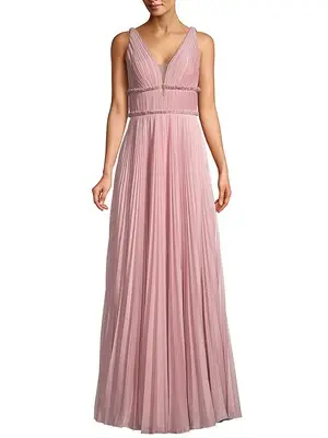 Basix Black Label Pleated Metallic A-line Gown