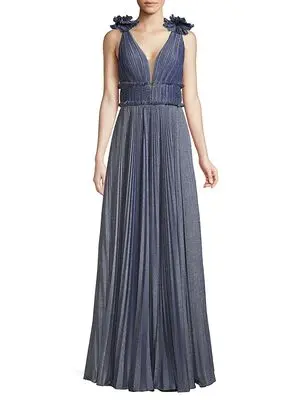 Basix Black Label Pleated Metallic A-line Gown