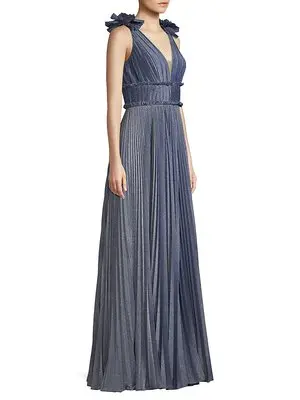 Basix Black Label Pleated Metallic A-line Gown