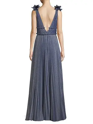 Basix Black Label Pleated Metallic A-line Gown