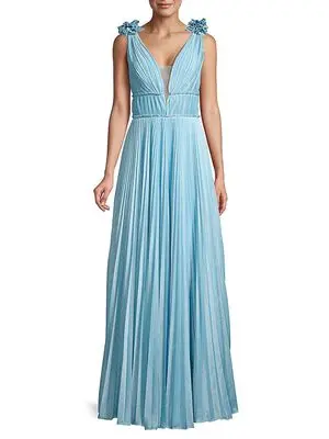 Basix Black Label Pleated Metallic A-line Gown