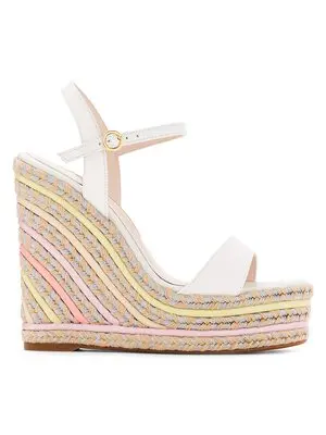 SOPHIA WEBSTER Sophia Webster Lucita Leather Platform Espadrille Wedge Sandals - White Calf