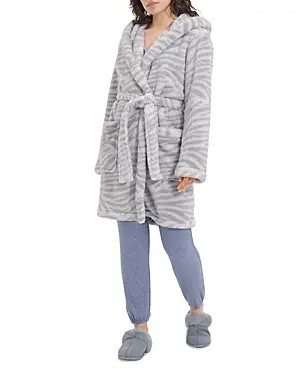 UGG UGG Aarti Hooded Fleece Robe Cloudy Grey Zebra
