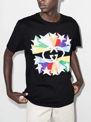 Gucci Star Burst Interlocking G Cotton T-Shirt - Black | Editorialist