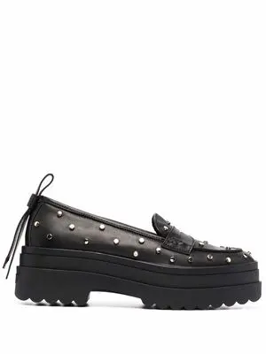 Red Valentino Studded Leather Loafers - Black