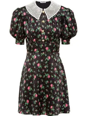 Miu Miu Puff-sleeve Floral-jacquard Dress