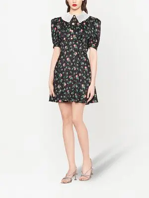 Miu Miu Puff-sleeve Floral-jacquard Dress