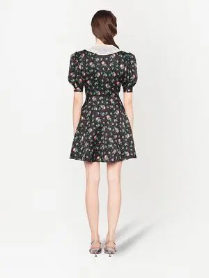 Miu Miu Puff-sleeve Floral-jacquard Dress