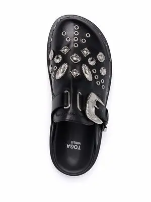 TOGA VIRILIS Embellished Leather Clogs - Black