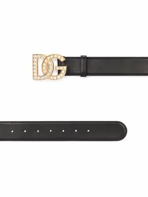 Dolce & Gabbana Dg Logo Rhinestone-embellished Belt - Black