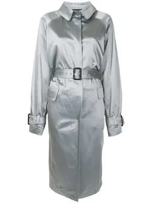 Shanghai Tang Satin Reversible Trench Coat - Grey
