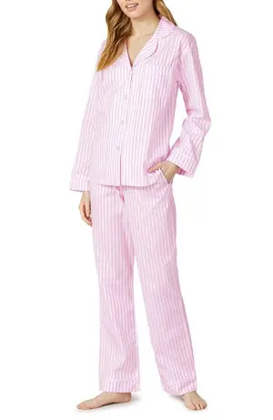 BEDHEAD PAJAMAS 3D Stripe Organic Cotton Sateen Pajama Set Pink