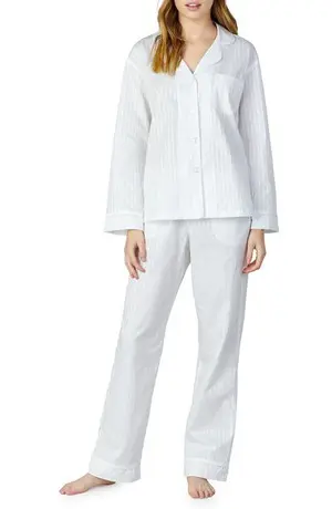 BEDHEAD PAJAMAS 3d Stripe Organic Cotton Sateen Pajamas White