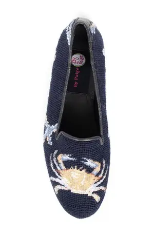 BYPAIGE Needlepoint Crab Flat - Navy
