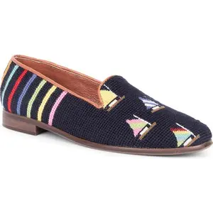 BYPAIGE By Paige Needlepoint Nautical Flats Fleet On Navy