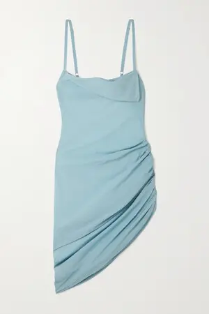 Jacquemus Saudade Asymmetric Draped Woven Mini Dress Blue