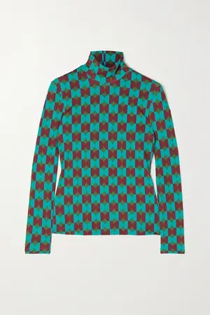 La DoubleJ Printed Stretch-jersey Turtleneck Top Green