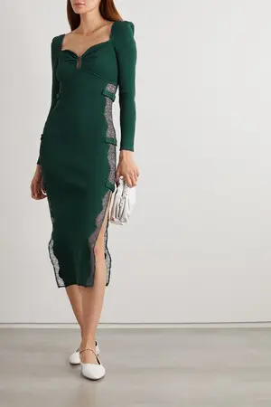 self portrait green cord lace midi dress Green Cord Lace Diamante Midi Dress