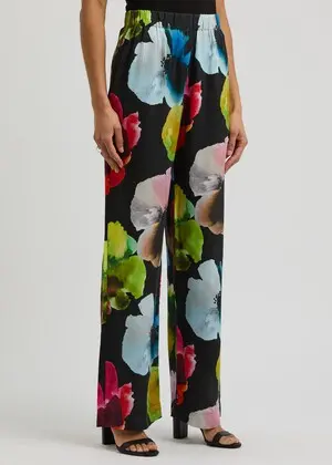Stine Goya Floral-print Matte Satin Trousers