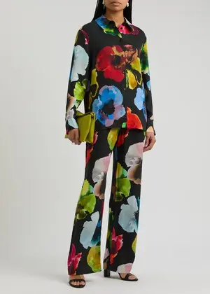 Stine Goya Floral-print Matte Satin Trousers