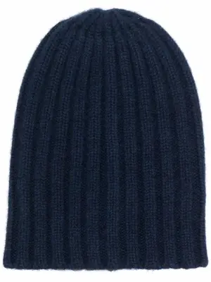LANEUS Ribbed-knit Cashmere Beanie - Blue