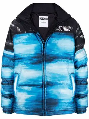 Moschino Padded Logo Print Coat - Blue