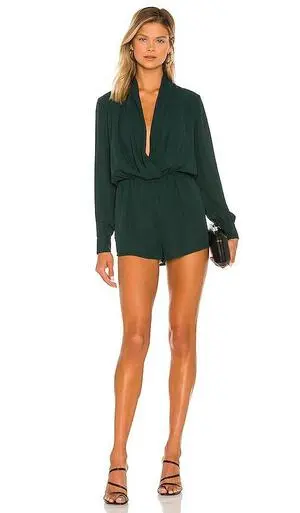 Superdown Kaycie Drape Neck Romper In Dark Green