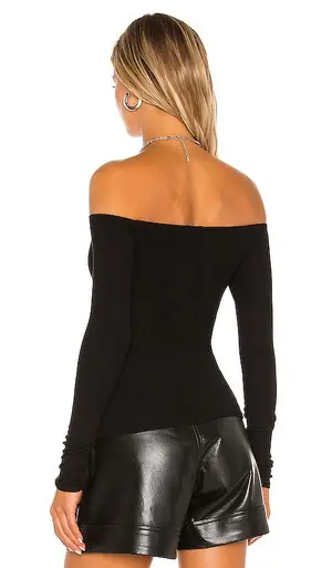 Enza Costa Off The Shoulder Ribbed Long Sleeve Top - Black