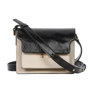 Marni Soft Trunk Tanned Calfskin Leather Bag - Black_light_camel_navy_blue_