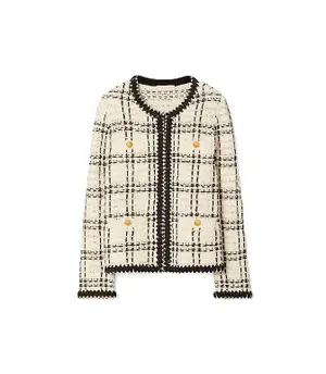 Tory Burch Kendra Tweed Cardigan White