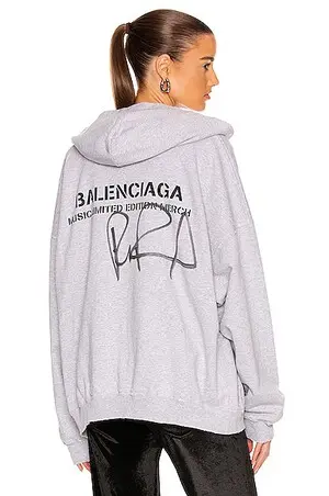 Balenciaga Rupaul Wide Zip-Up Hoodie In Grey - Heather Grey