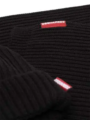 Dsquared2 Knitted Beanie Hat And Scarf Set - Black
