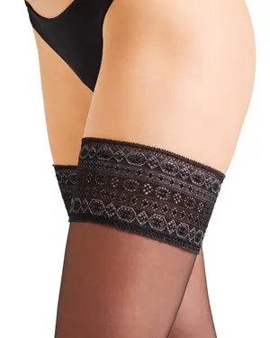 Falke Seidenglatt 15 Lace Top Thigh Highs - Black