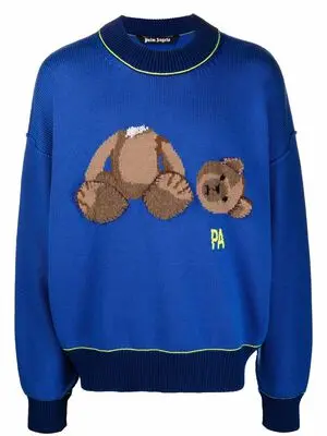 Palm Angels Intarsia-knit Teddy Bear Jumper - Blue