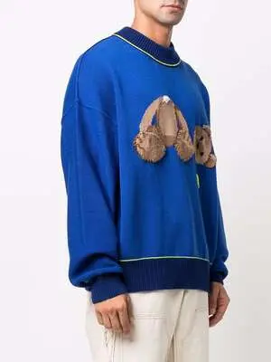 Palm Angels Intarsia-knit Teddy Bear Jumper - Blue