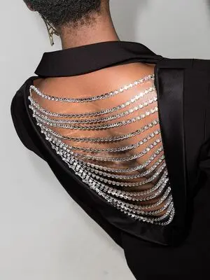 AREA Backless Crystal-trim Blazer Mini Dress