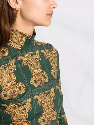 La DoubleJ Tiger Tile-print Turtleneck Top