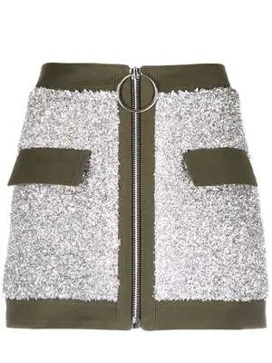 Balmain Contrast-trim Zipped Skirt - Silver