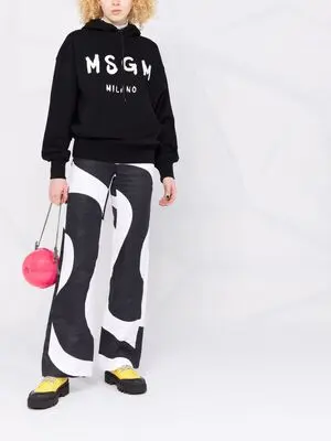 MSGM Logo-print Cotton Hoodie - Black