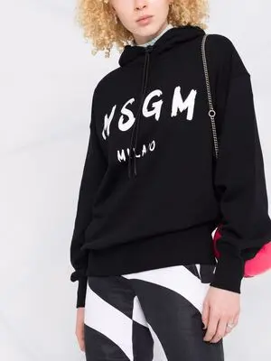 MSGM Logo-print Cotton Hoodie - Black