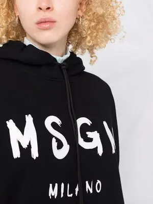MSGM Logo-print Cotton Hoodie - Black