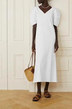 Mara Hoffman Gracen Stretch Organic Cotton-seersucker Midi Dress