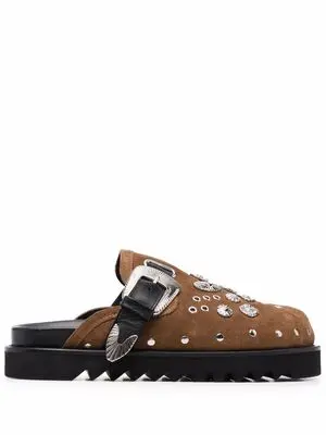 TOGA VIRILIS Stud-embellished Buckled Clogs - Brown