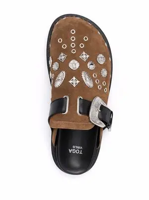 TOGA VIRILIS Stud-embellished Buckled Clogs - Brown