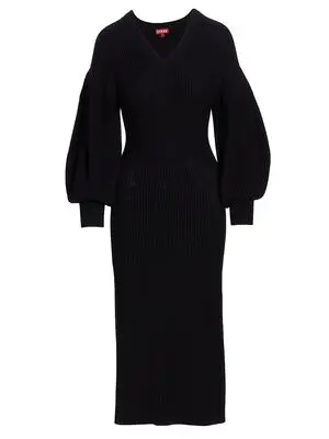Staud STAUD Carnation Puff-Sleeve Sweaterdress - Black