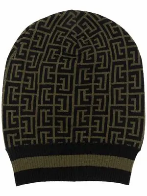 Balmain Knitted Monogram Beanie - Black