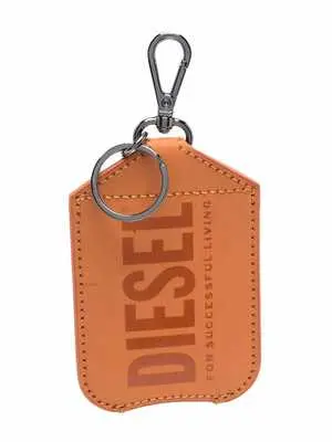 DIESEL® Logo Embellished Vegan Leather Sanitiser Holder Keyring - Brown