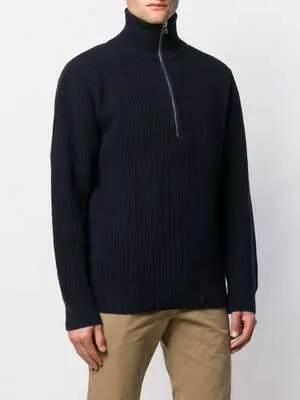 Closed Ribbed Wool Half-zip Sweater