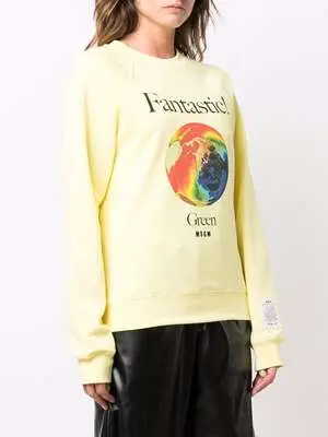 MSGM Logo-print Crew Neck Sweatshirt - Yellow