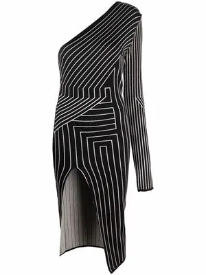 Rick Owens Geometric Stripe One-shoulder Dress